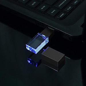 32GB USB 2.0 Flash Drive Novelty Crystal LED Light Glass Transparent Rectangle Shape Pen Drive Thumb Drive Memory Stick Memoria USB Pendrive Wedding Gift