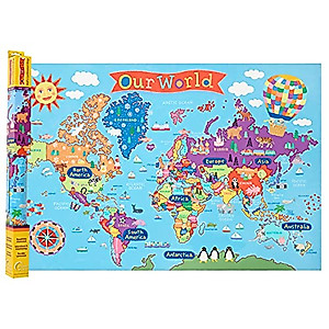 Waypoint Geographic Kids’ World Wall Map, Laminated Wall Map Poster for Kids, Informative Learning Resources, Illustrated Wall Map for Playroom and Classroom Decor, 24" x 36"