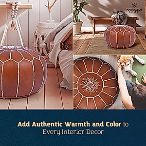 Marrakesh Gallery Genuine Leather Round Pouf Unstuffed - Moroccan Ottoman Footstool, Footrest Cover - Boho Decor - Bohemian Living Room, Bedroom, Kids Room, Gift & Wedding