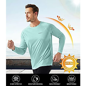 Men's Long Sleeve Shirts UPF 50+ SPF Sun Protection Shirts for Fishing Hiking Rash Guard Swim Light Green L