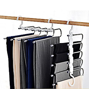 Pants Hangers Space Saving-2 Pack Stainless Steel Multifunctional Uses Rack Organizer-5 Tier No Slip Collapsible Pant Rack for Pants,Jeans,Scarf,Trouser,Towel,Clothes