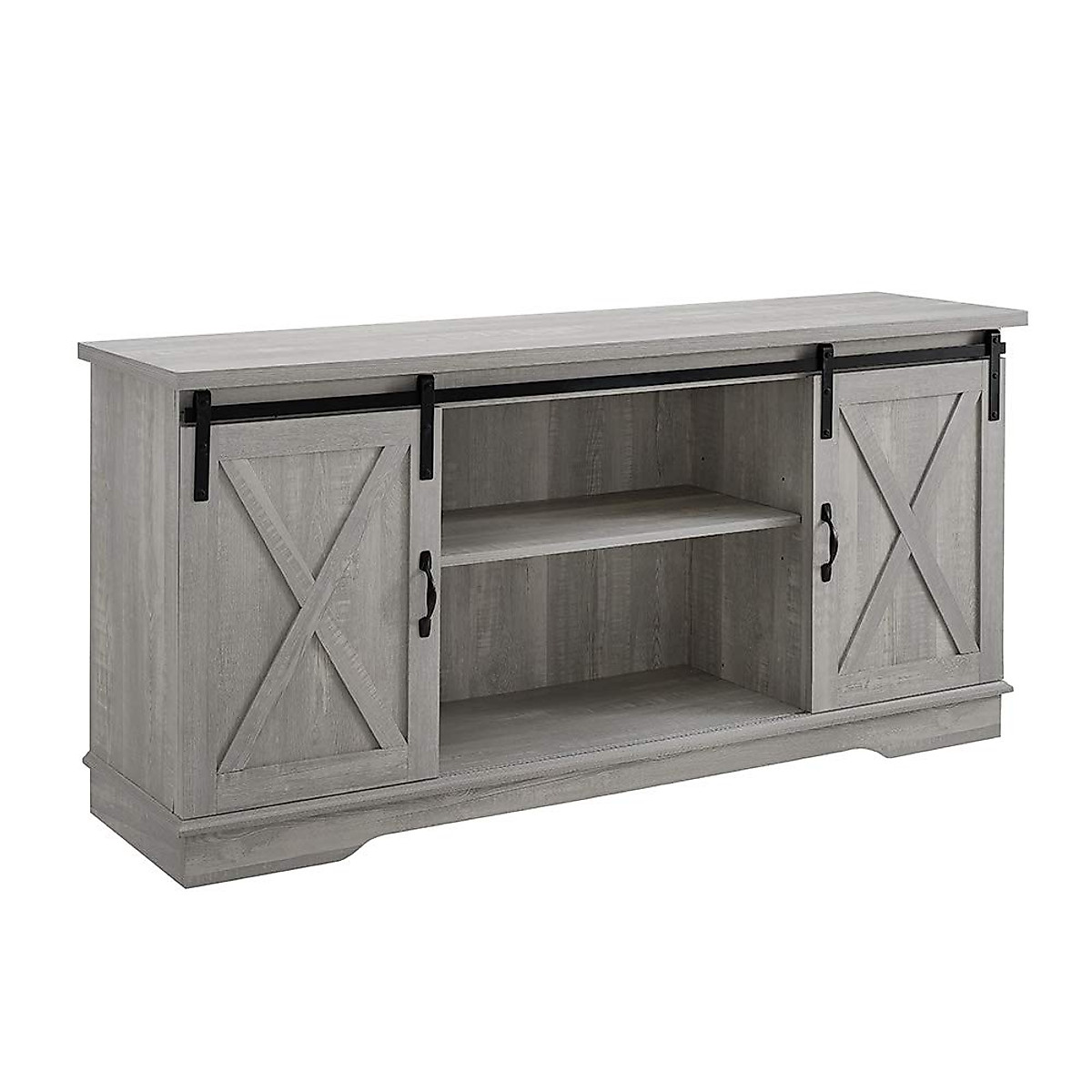 Home Accent Furnishings Tucker 58 Inch Sliding Barn Door TV Console in Stone Grey