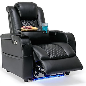 Airadlis Home Theater Seating Seats, Game Movie Theater Chairs Theater Recliner Sofa with 7 Colors Ambient Lighting, Lumbar Pillow, Side Pocket, Tray Table, Power Recline, Black