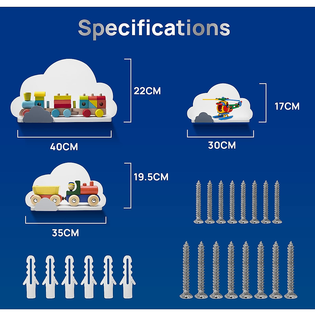 TopKai Set of 3 Cloud Shelves for Kids’ Room – Wooden Floating Wall Shelf Cloud Decorations, Floating Book Shelves for Baby Room Décor or Nursery, Stylish & Easy to Install