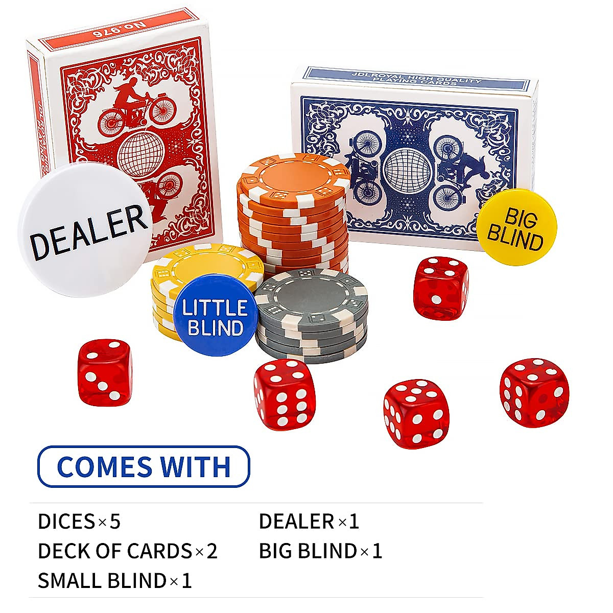 Demteric Upgraded Poker Chips Set with Case Casino Chips Games Equipment Jack Black Roulette Wheel Blackjack Texas Holdem Pokeno Game Set with Cards Texas Themed Gambling Gifts for Men Women Adults