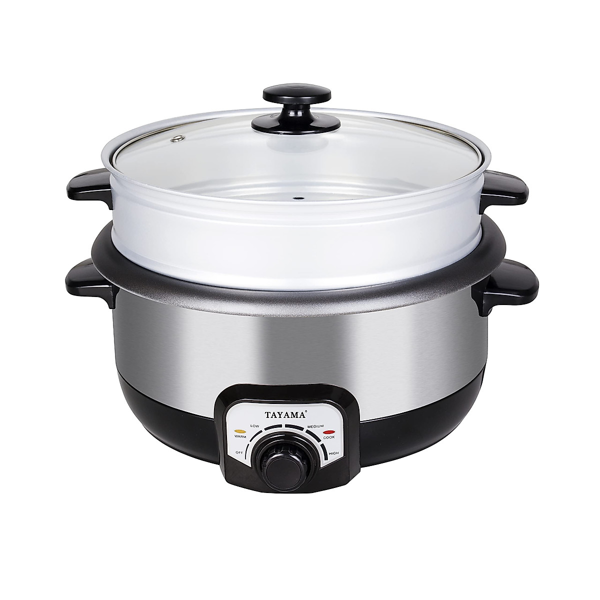 Tayama TMC-130SB 3 Qt. Electric Non-Stick Hot Pot Multi-Cooker with Steamer and Glass Lid, Black