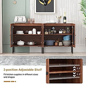 Giantex 2 Pcs Sideboard with Storage, Kitchen Buffet with 2 Rattan Doors, Liquor Cabinet, Wood Cupboard, Accent Furniture for Dining Room, Console Table for Entryway 31.5”Lx 16”Wx 31.5”H (Walnut)