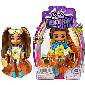 Barbie Extra Minis Doll #5 (5.5 in) Wearing Tie-Dye Jacket & Shorts, with Doll Stand & Accessories Including Sunglasses and Purse, Gift for Kids 3 Years Old & Up​