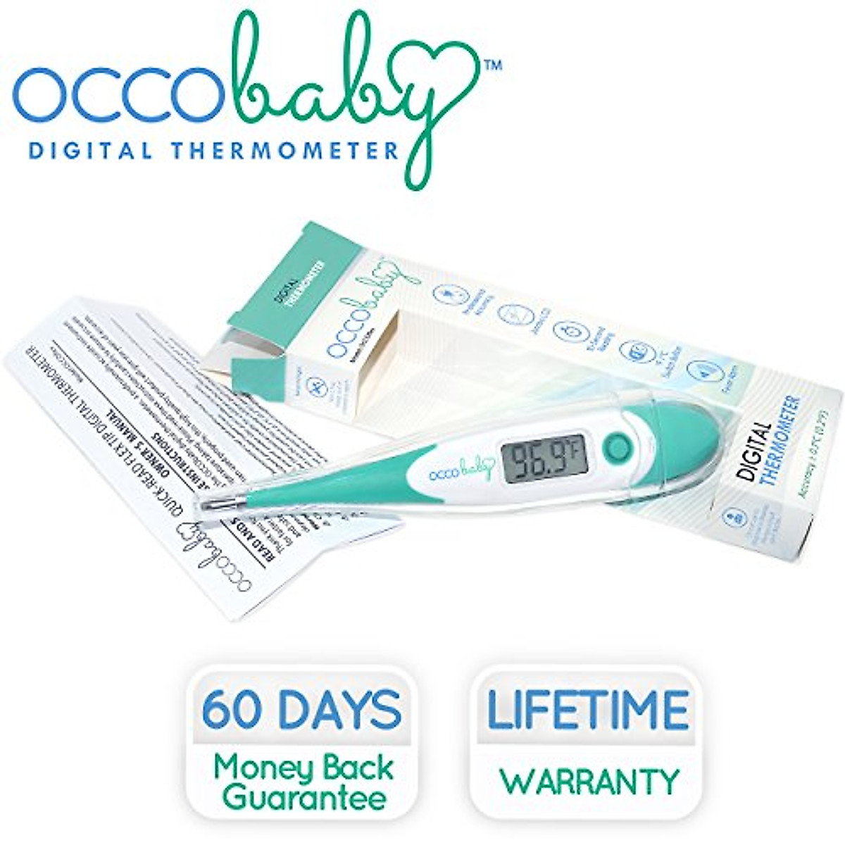 OCCObaby Clinical Digital Baby Thermometer - LCD, Flexible Tip, 10 Second Quick Accurate Fever Alarm Rectal Oral & Underarm Use - Waterproof Baby Thermometer for Infants & Toddlers