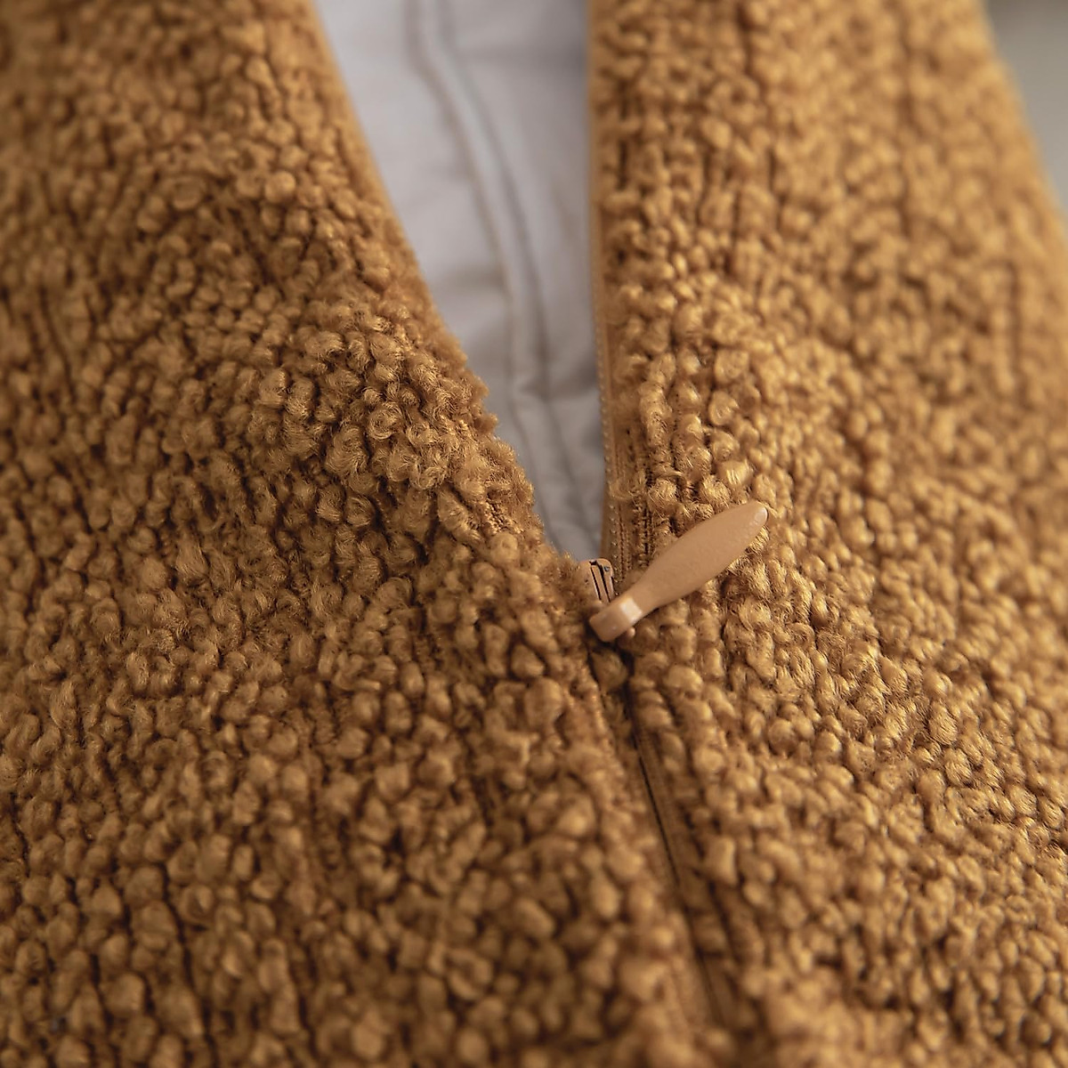 Rythome Ochre Comfy Teddy-Like Textured Throw Pillow Covers for Bed and Couch - 18"x18", Pack of 2