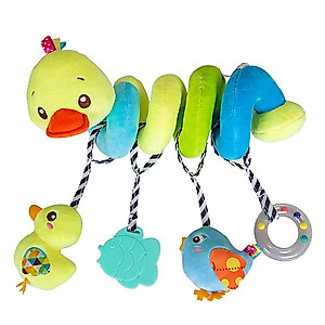 Caterbee Baby car seat Toys, Activity Spiral hangings Stroller Toys, Plush Crib Toys with Squeaky for boy or Girl (Duck)