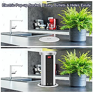 XBA Automatic Pop up Power Strip with Wireless Charger 3 AC Ouletes and 4.2A 2 USB Ports for Hotel Office Conference Table Countertop ( Black)