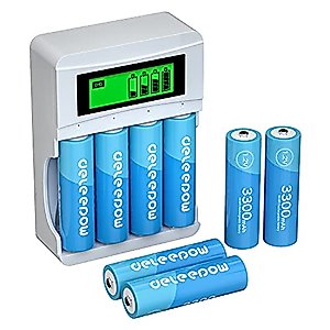 Deleepow Rechargeable AA Batteries 3300mAh 1.2V AA Nimh Rechargeable Batteries 8-Pack with USB LCD Charger