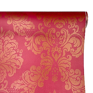 Yifely Red Golden Damask Self-Adhesive Shelf Drawer Liner PVC Furniture Paper 45x300cm