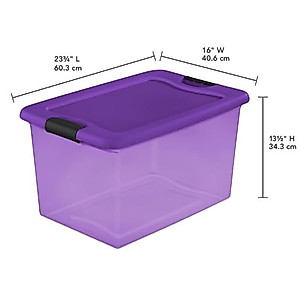Sterilite 64 Qt Latching Storage Box, Stackable Bin with Latch Lid, Plastic Container to Organize Halloween Decor, Purple Tint with Purple Lid, 6-Pack