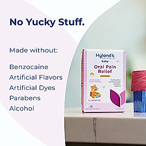 Hyland's Naturals Baby Oral Pain Relief Tablets with Chamomilla, Soothing Natural Relief of Oral Discomfort, Irritability, and Swelling, 125 Count