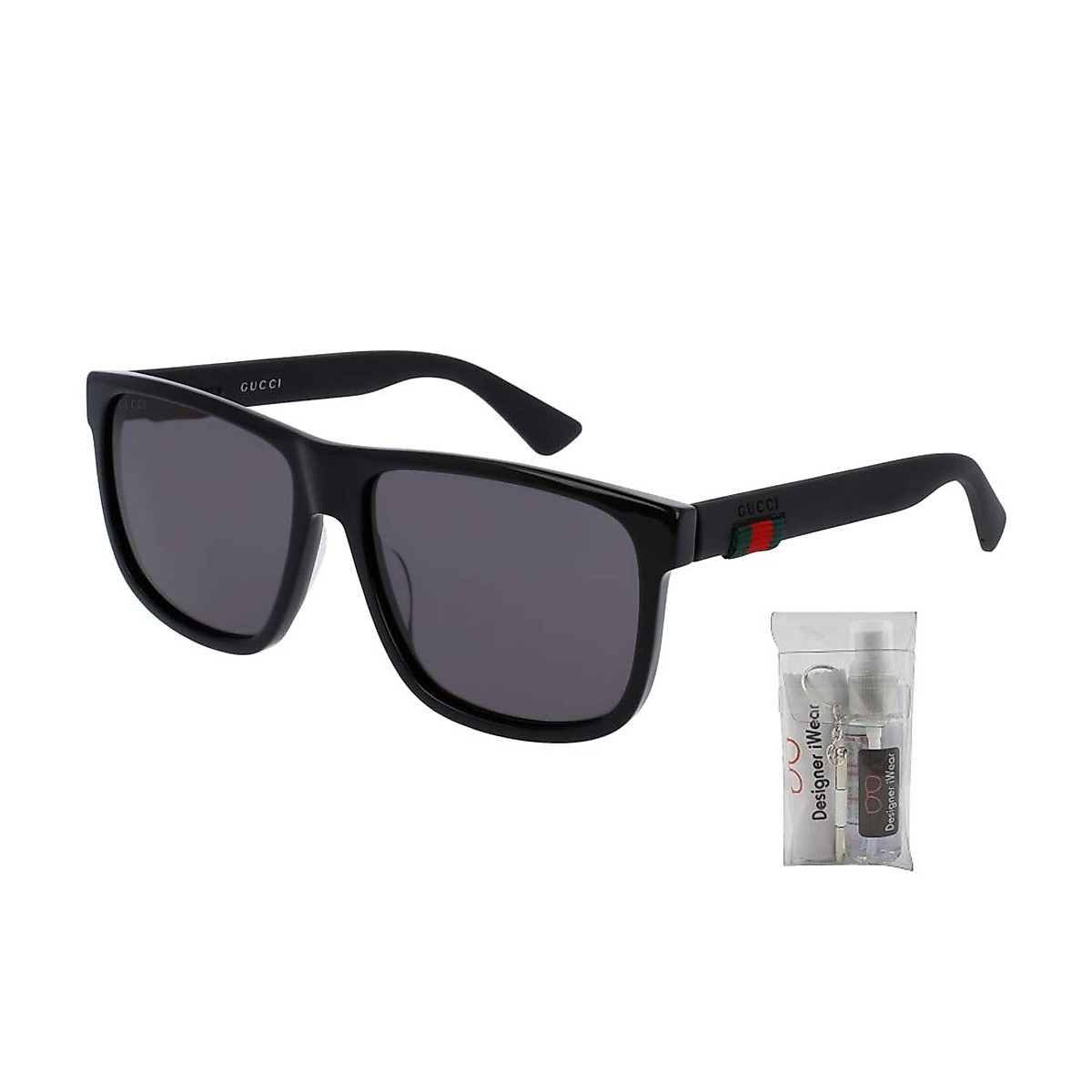 Gucci GG0010S 001 58M Black/Grey Square Sunglasses For Men For Women+FREE Complimentary Eyewear Care Kit