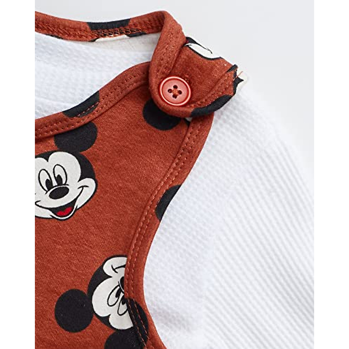 Disney Baby Boys' Mickey Mouse Overall Set - 2 Piece Romper and Long Sleeve Shirt Set, Size 3-6 Months, Mickey Tea/Bright White
