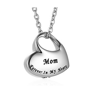 VIUJUH Cremation Urn Necklace for Ashes Urn Jewelry,Forever in My Heart Carved Locket,Stainless Steel Keepsake Waterproof Memorial Pendant for mom& dad Free Filling Kit (Mom)