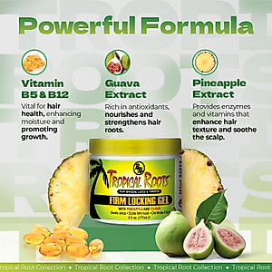Bronner Bros Tropical Roots Firm Locking Gel - Loc & Twist Gel Ideal for Braids, Twists & Locs with Pineapple & Guava Extracts, Vitamins B5 & B12 - Strong Hold, Non-Flaking, Moisture & Shine - 6oz