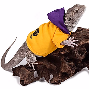 WATFOON Bearded Dragon Clothes Tank Accessories Costume Reptile Hoodies Apparel Handmade Velcro Warm Coat Jacket for Skin Protection Photo Party Lizard Small Animal Gecko Chameleon (L, Purple/Yellow)
