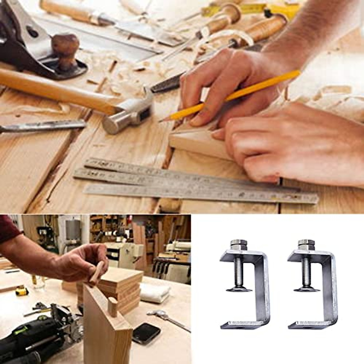 BOOHAO 2 pcs Stainless Steel C Clamp Tiger Clamp Wood Working Tools Welding Clamps G Clamp with Wide Jaw Openings for Carpentry Woodwork Building (65MM)