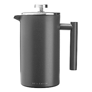 Bellemain French Press Double Walled Insulated 304 Stainless Steel Coffee Maker, (Grey, 35 oz), Micro Mesh Filtration, Extra Filter Included, No Coffee Grounds, Rust Free, Dishwasher Safe