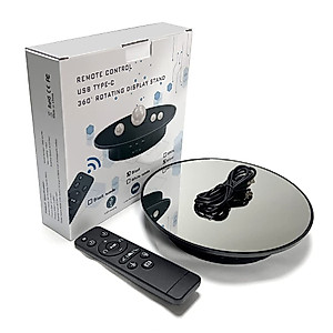 QINMAY 360 Degree Rotating Display Stand,360 Degree Photography Turntable with Remote Control,5 PVC Backgrounds,Battery/USB Power Supply for Photography Product Shows