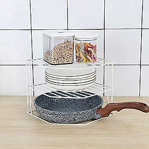 IMIKEYA Corner Shelves Metal Shelves Metal Shelves 2-Tier Corner Shelf and Cabinet Organizer for Kitchen Cabinet Pantry Dishes Corner Rack for Kitchen (White) Metal Shelf Metal Shelf Metal Shelves