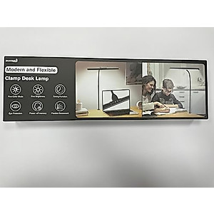 bravzurg LED Desk Lamp for Home Office - 12W Desk Light Bar with Charger, 25 Lighting Modes, Eye-Caring Modern Flexible Gooseneck Clip Table Lamps for Monitor Study Office Workbench