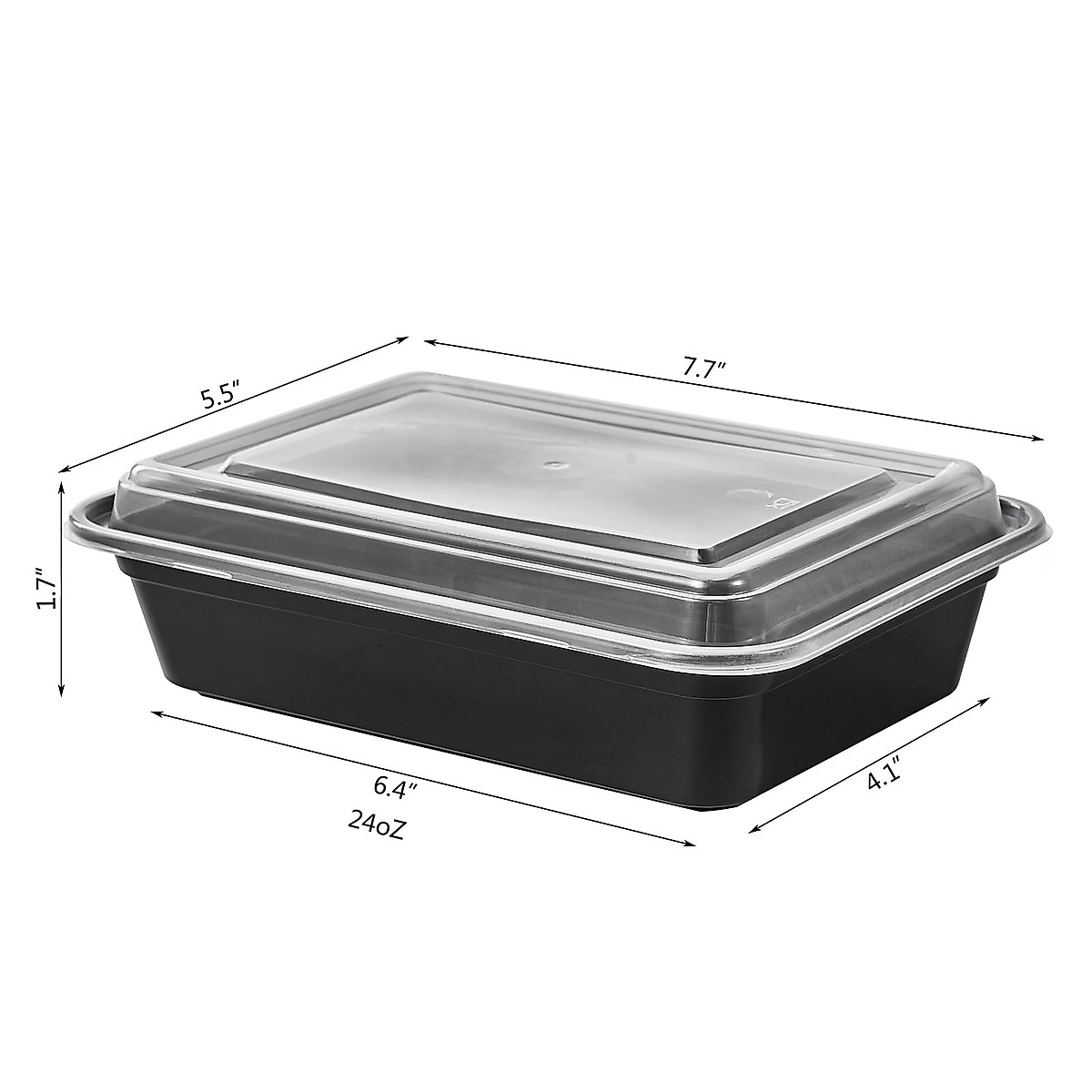FULIGN 24 oz Meal Prep Containers With Lids Reusable 50 Pack Extra-thick Plastic Food Storage Black Disposable To Go Lunch Box BPA Free Stackable Microwave Dishwasher Freezer Safe