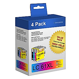 LC61 Ink Cartridges Replacement Compatible for Brother LC61 LC-61 LC65 XL to use with MFC-J615W MFC-5895CW MFC-290C MFC-5490CN MFC-790CW MFC-J630W (4 Pack, Black Cyan Magenta Yellow)