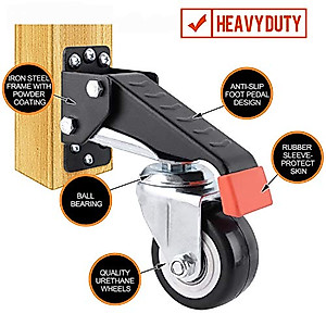 SPACEKEEPER Workbench Casters kit 660 Lbs - Retractable Casters Heavy Duty Bench Caster Wheels Designed for Workbenches Machinery & Tables, 4 Pack