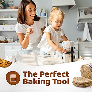 Jodhu Sourdough Starter Jar Kit 24oz with Spatula & Dough Scraper Wide mouth Aluminium lid thermometer Dated Rubber feeding band Sewn cloth cover for baking Sourdough culture bread yeast