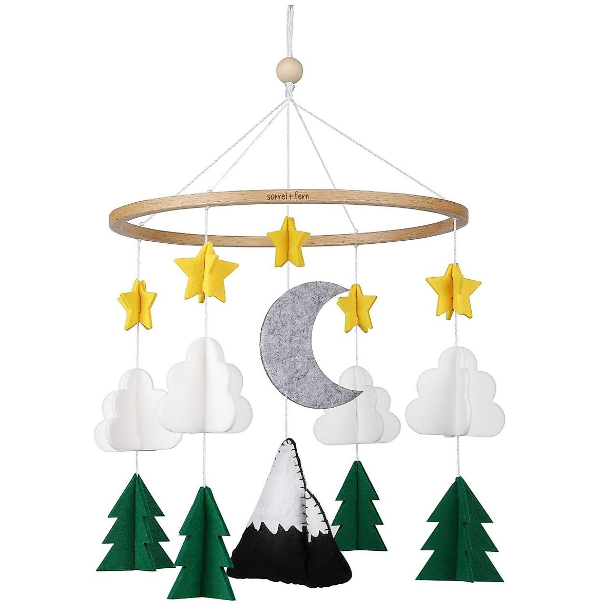 Sorrel + Fern Baby Crib Mobile (Starry Woodland Night, Short Evergreen) - Baby Shower Gift Nursery Decoration for Boys & Girls