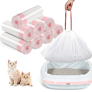 Jutom Large Cat Litter Box Liners, 80 Count, 36 x 18 in and 31 x 18 in, Scratch Resistant HDPE Material, Convenient Drawstring Design, Keep Home Clean