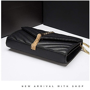 YXBQueen Black Quilted Purse Shoulder Bag Vegan Leather Handbags Clutch Purses for Women (Black)