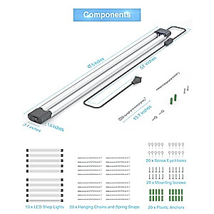 Ensenior 10 Pack Linkable LED Utility Shop Light, 4 FT 4400lm, 36W Equivalent 280W, 5000K Daylight, 48 Inch Integrated Fixture for Garage&Workbench, Surface or Hanging Mount, Black, ETL Certified