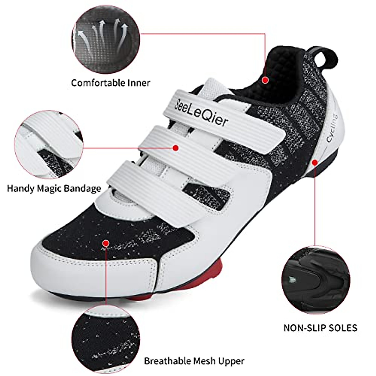 SeeLeQier Unisex Cycling Shoes Compatible with Peleton Women Cycling Shoes Indoor Cycling Shoes for Men Pre-Installed SPD-SL Cleat Set Outdoor Cycle Shoes Pedal,Blackwhite,38