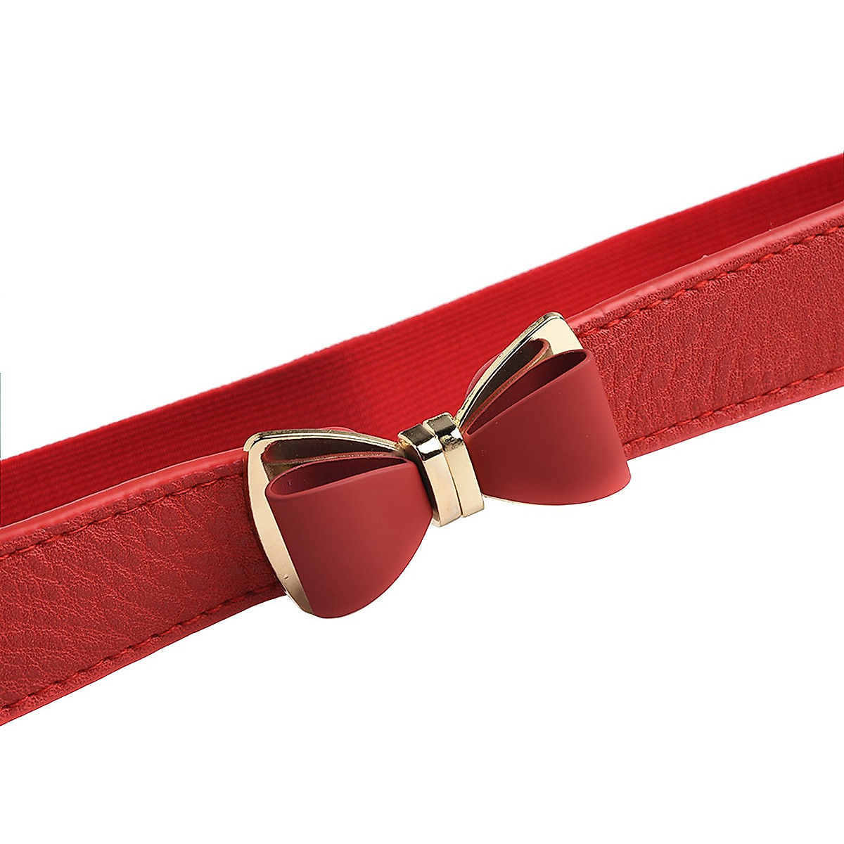 Syuer Womens 1" Width Bow Skinny Elastic Waist Belt Stretchy Belt Thin Belt (XXL-XXXL (35"-45"), Red)