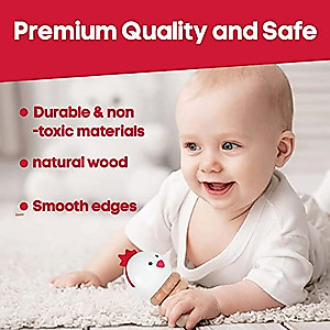 Kipod Wooden Baby Toy- Newborn Teething Toy & Wooden Baby Rattles 0-6 Months - All-Natural and Safe Material Wooden Rattle for Baby - Premium Wood Baby Teether Toy with Smooth Edges - Cute Chick