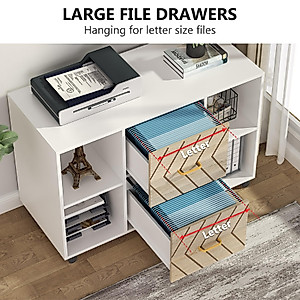 Tribesigns 2 Drawer File Cabinet, Large Mobile Lateral Filing Cabinet for Letter Size, Printer Stand with Storage Shelves and Rolling Wheels for Home Office (White)