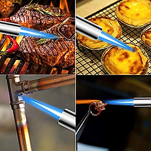 Big Butane Torch, Powerful and Strong Kitchen Torch Lighter with Safety Lock and Adjustable Flame, Refillable Blow Torch for Creme Brulee, Baking, Desserts and Searing