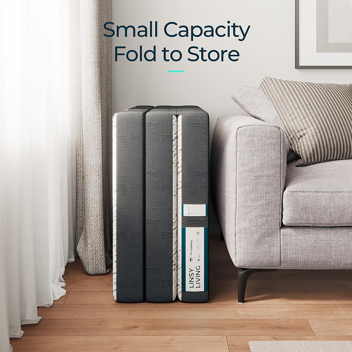 LINSY LIVING Foldable Mattress Full, 4 Inch Gel Memory Foam Trifold Mattress, Folding Mattress with Bonus Waterproof Cover Soft Full Size Mattress with Removable & Washable Cover, Grey