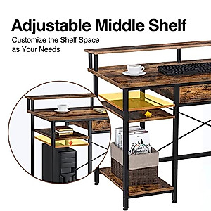 Rolanstar Computer Desk with Monitor Shelf and Drawer, 39" Home Office Writing Desk, Study Table Workstation, Stable Metal Frame, Rustic Brown