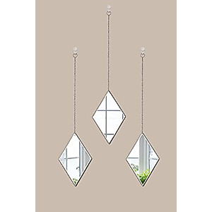LYLDACER Yanliff Diamond Shape Decorative Wall Mirror.Set of 3,Hanging Chain Frameless Mirror. 8X13inches,Small Decor Mirror.