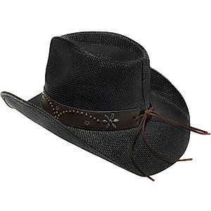 Western Outback Cowboy Hat Men's Women's Style Straw Felt Canvas (Black Eagle)