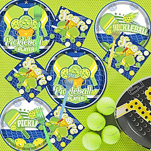 Rakuto Pickleball Party Plates Supplies - 96PCS Pickleball Player Themed Disposable Paper Plates Forks Napkins Tableware Set Pickleball Sports Baby Shower Birthday Party Decorations(24 Guests)