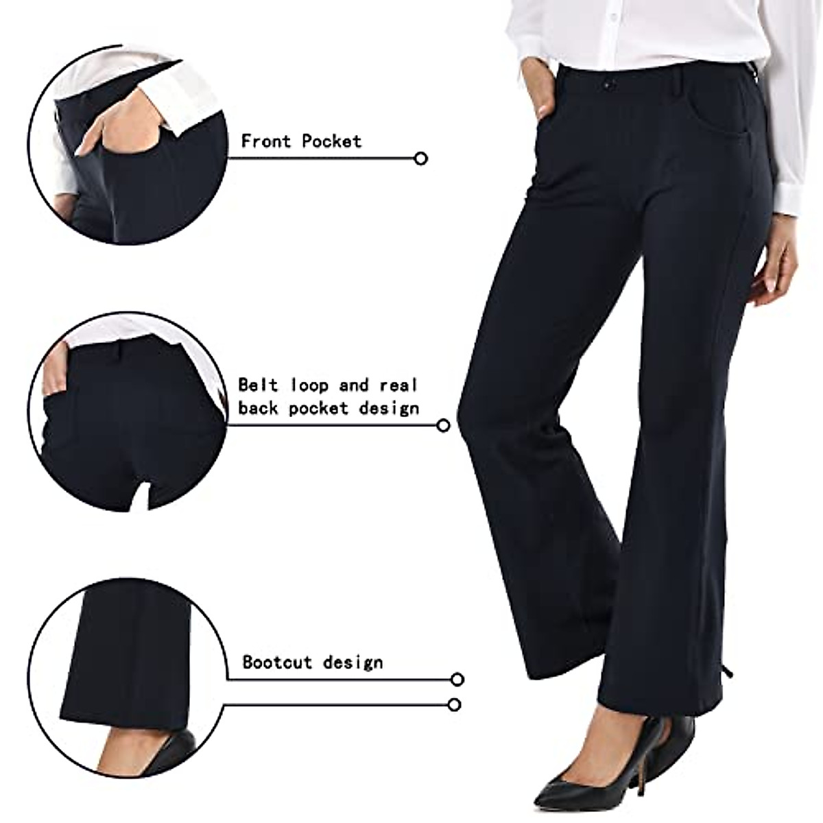 FIVASU Bootcut Pants for Women Dress Pants with Pockets Bootcut Office Pants for Women Bootleg Work Pants Black L