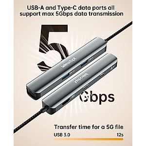 Teleadapt USB Type C Hub, 6-in-1 USB C HDMI Adapter with Ethernet, 5Gbps USB Type-C Data, 2 USB 3.0, USB Hub Power Delivery 100W Ideal for MacBook Pro/Air, iPad Pro, Dell XPS